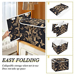 innewgogo Butterflies Storage Bins with Lids for Organizing Cube Cubby with Handles Oxford Cloth Storage Cube Box for Study Room