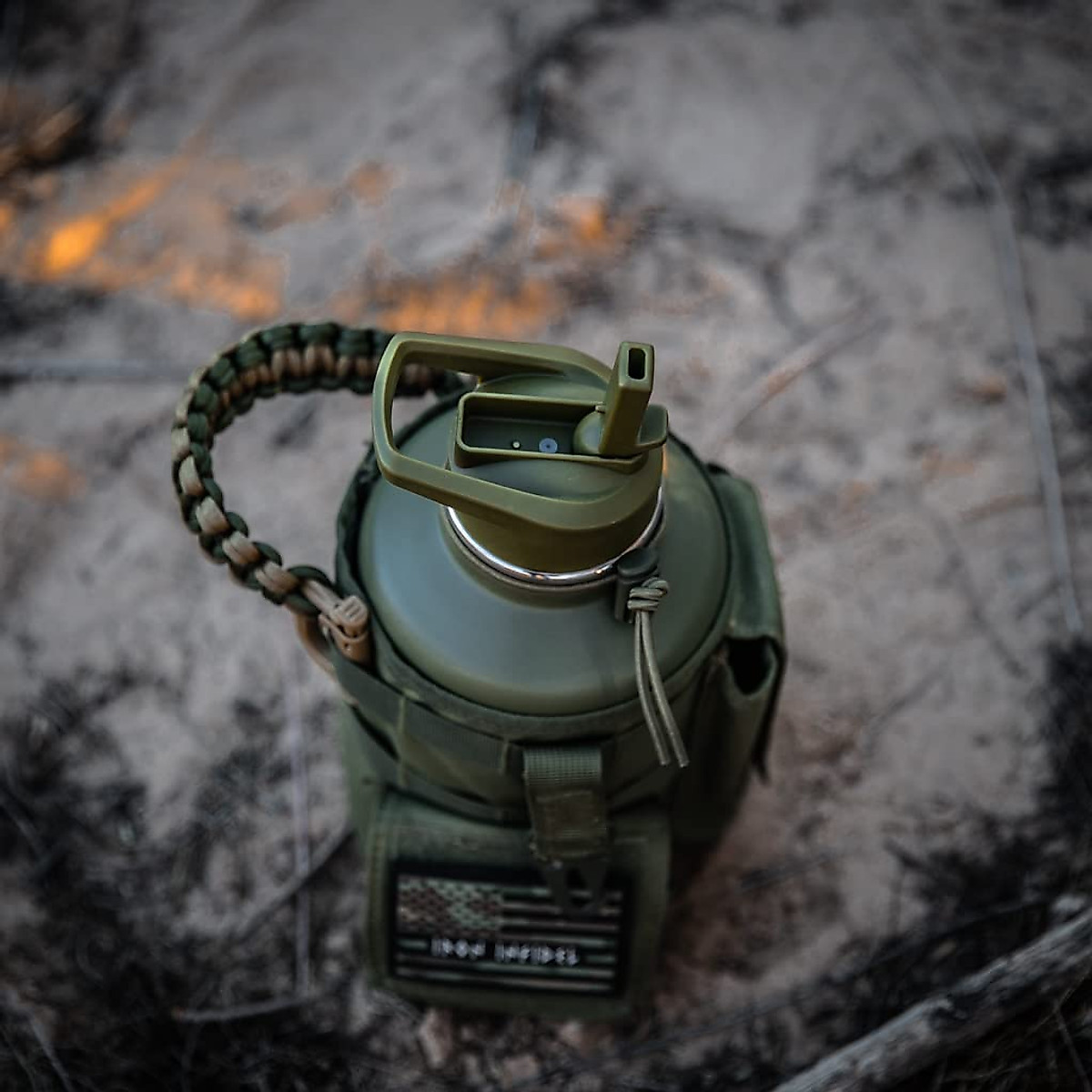 Iron Infidel Battle Bottle Straw Lid & Cleaner Brush Kit - 64 Oz Water Bottle Lid Replacement with Straw, Wide Mouth Lid, and Long Handle Water Bottle Cleaning Scrub Brush Tool (Green/Tan)