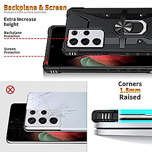 AKINIK for S21 Ultra Case, Samsung Galaxy S21 Ultra Case with Self Healing Flexible TPU Screen Protector 2 Pack, Military Grade Double Shockproof with Kickstand Case for Galaxy S21 Ultra (Black)