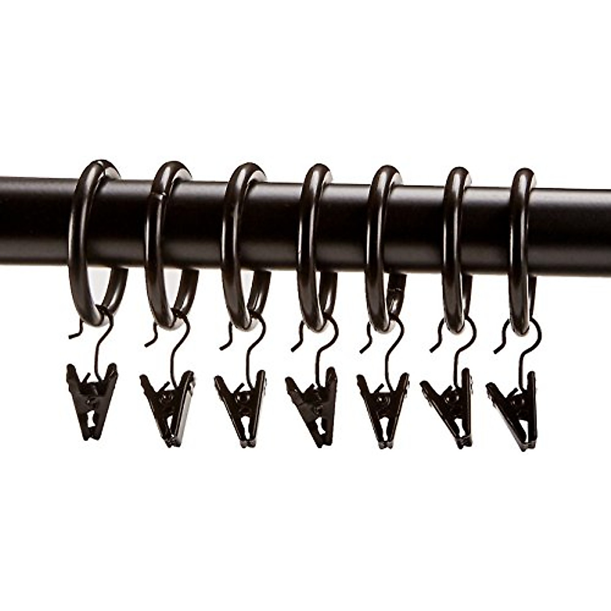 Amazon Basics 1" Curtain Rod with Round Finials, 72" to 144" and Amazon Basics 1" Curtain Clip Ring, Set of 7, Espresso (Dark Bronze)
