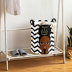 Cheveron Afro Girl Personalized Laundry Hamper ,Custom Name Collapsible Waterproof Laundry Basket Storage Bins with Handle for Clothes,Toy,Nursery