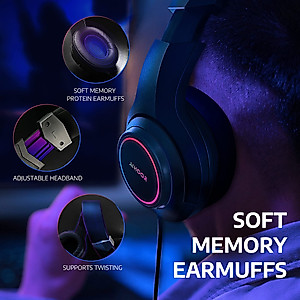 AIHOOR G10 Wired Gaming Headset with Microphone, Over Ear Headphones, Stereo Surround Sound Noise Cancelling Mic, 3.5 mm Audio Jack, Soft Memory Protein Earmuffs for PC/Mac/PS4/PS5/Switch/Xbox one