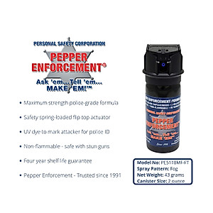 Pepper Enforcement 4-Pack PE510MF-FT Fogger Pepper Spray for Self Defense - 10% OC Maximum Strength Formula - Emergency Non Lethal Personal Protection & Safety