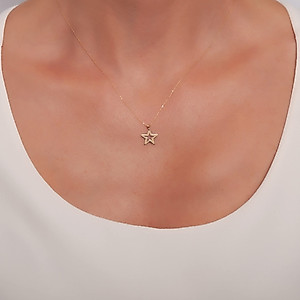 MEVARIS 14K Real Gold Pendant Necklaces - Jewelry Gifts for Women - Elegant and Dainty Pendants - Style Options are Available - 17.7" / 45 cm (Star)