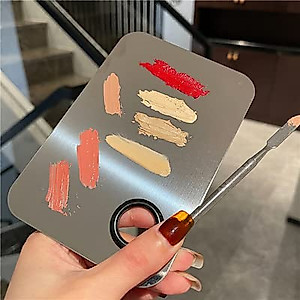 Nunobob 2 Pack Makeup Palette,Stainless Steel Cosmetic Mixing Palette with Spatula Tool for Foundation Nail Art Eyeshadow, Silver