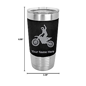 LaserGram 20oz Vacuum Insulated Tumbler Mug, Motocross, Personalized Engraving Included (Faux Leather, Black)