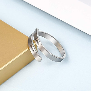 JewelOra Personalized Promise Ring for Her Spiral Name Ring Adjustable Engraved Rings for Women BFF Personalized Gift (Silver)