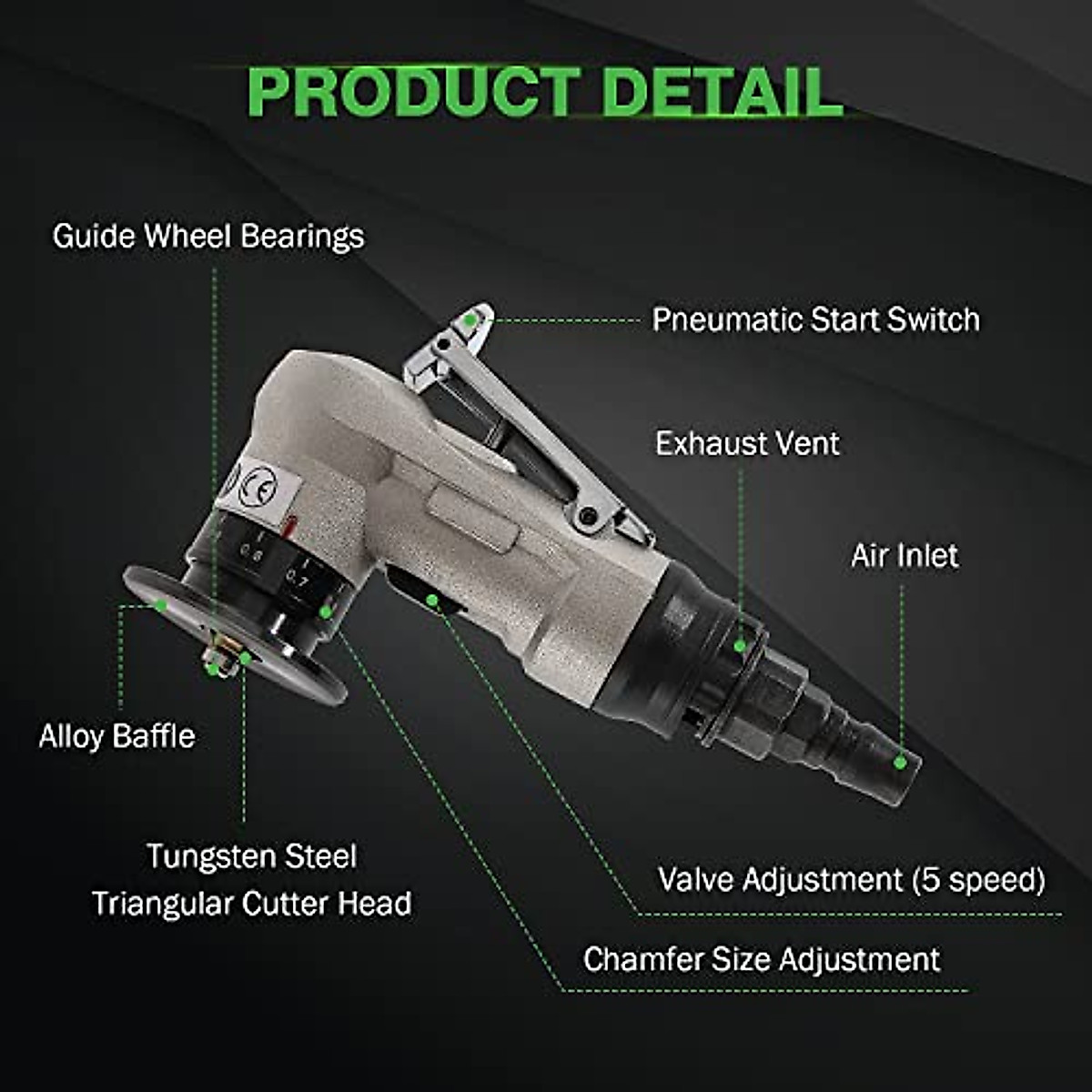 POWLAB Pneumatic Chamfer Tool - Mini Pneumatic Chamfering Machine Set for Metal Deburring,Handheld Metal Edge Beveler with Replaceable Blades,Achieve Perfect 45° Arcs for Precision Metalworking