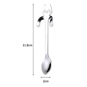 Cat Spoon Coffee Tea Spoon,Stainless Steel Hanging Cup Teaspoons Demitasse Mini Long Cute Kitten Stirring Spoon for Dessert Drink Mixing(Silver)