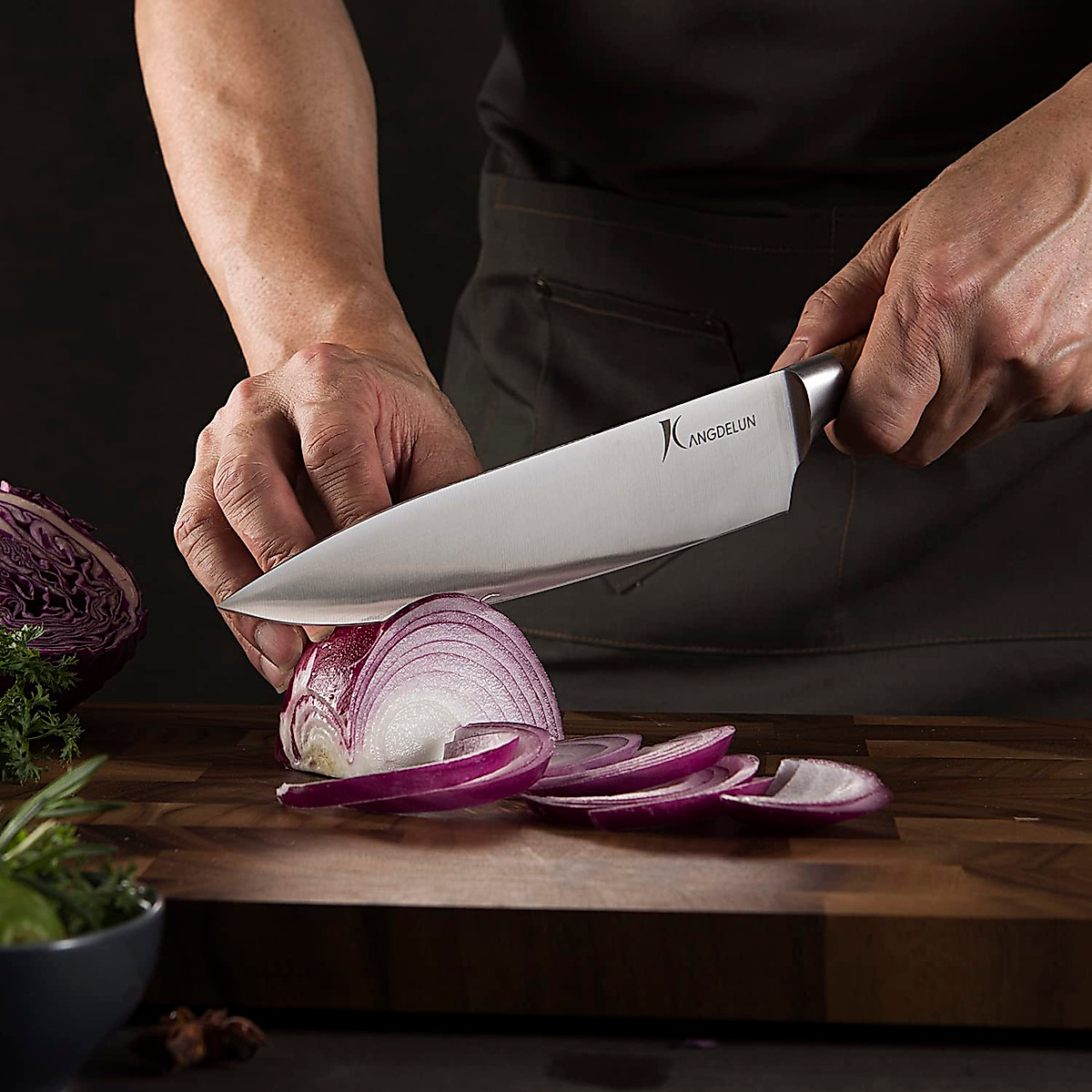 kangdelun Natura Series 6 PCS Chef Knife Set with Gift Box, Ultra Sharp Kitchen Knives with Natural Wooden Handles