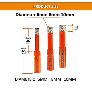 Dry Diamond Core Drill Bit, BGTEC 5Pcs 6mm 6mm 6mm 8mm 10mm Vacuum Brazed Hole Saw with Triangle Shank for Porcelain Tile Ceramic Granite Marble Masonry