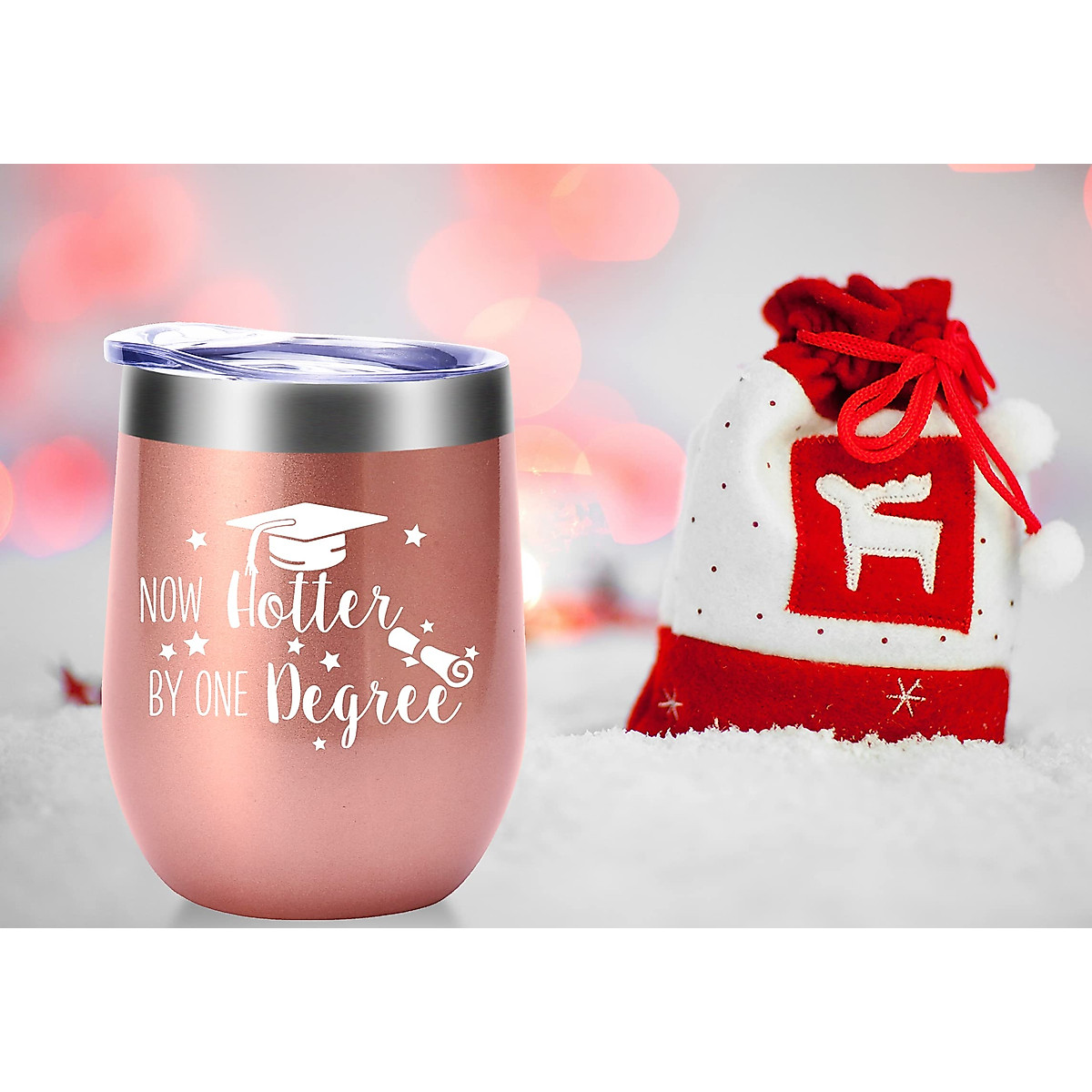 AMZUShome Now Hotter by One Degree Mug.Graduation Gifts.Grad Christmas Gifts for College High School Graduates College Grad Masters Degree Wine Tumbler(12oz Rose Gold)