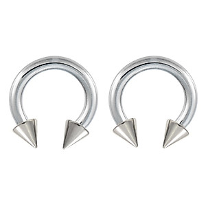 playful piercings Pair of Spike Gunmetal Silver Hypoallergenic 316L Stainless Surgical Steel Horseshoe Ring Lip, Belly, Nipple, Cartilage, Tragus, Septum, Earring Hoop - 10g, 3/8"
