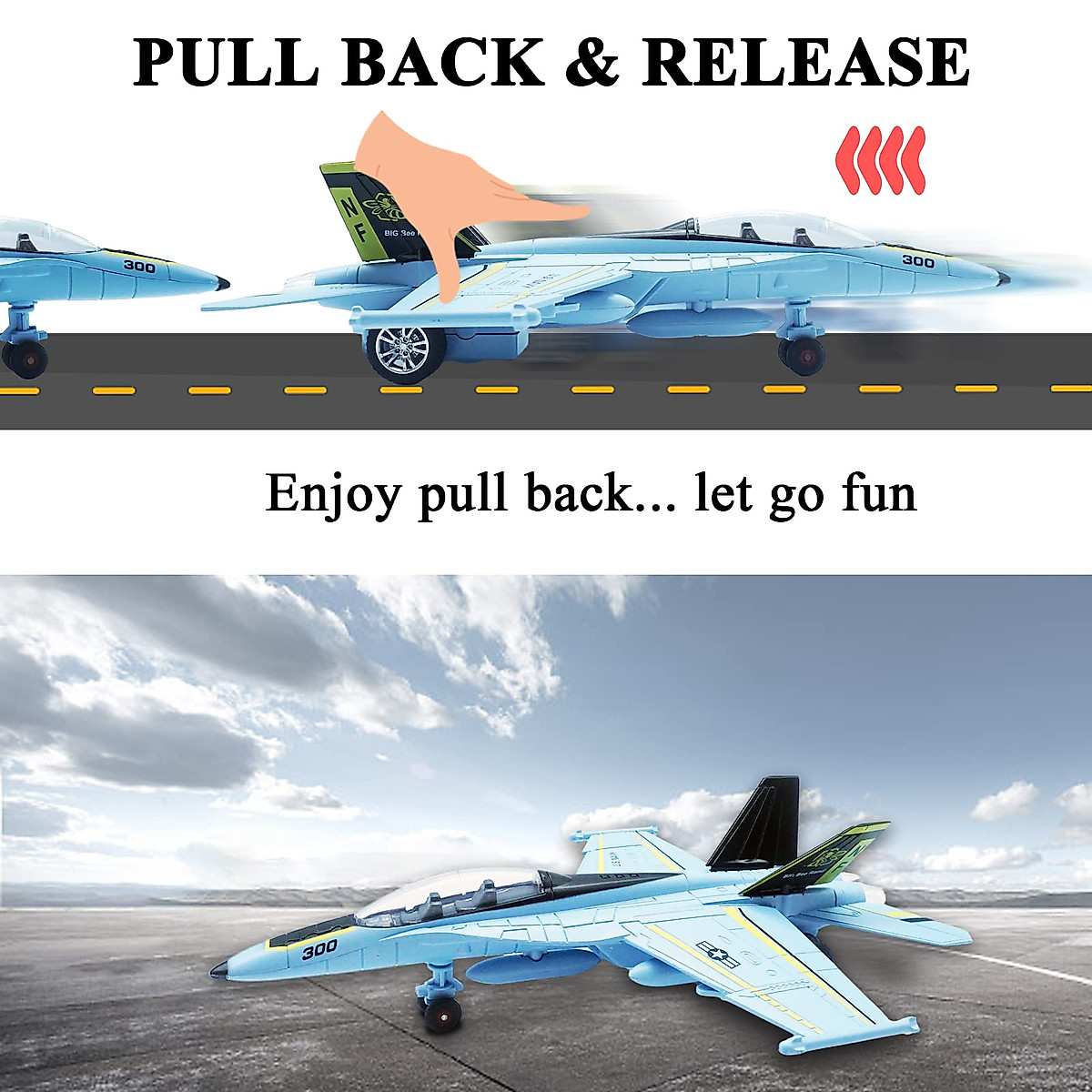OTONOPI Fighter Jet Army Military Air Force Airplane Toy Pull Back Aircraft Die Cast Metal Model Plane Collection with Lights and Sounds for Kids Age 3+