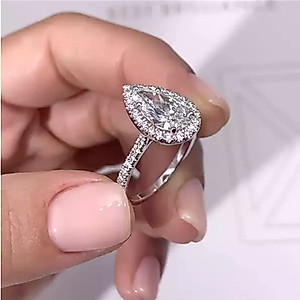 Aihpos Pear Shaped Engagement Rings For Woman, 1 Carat Moissanite Engagement Ring Halo Wedding Rings For Woman 18K Gold Wedding Ring With Text Engraving, Size 4-12