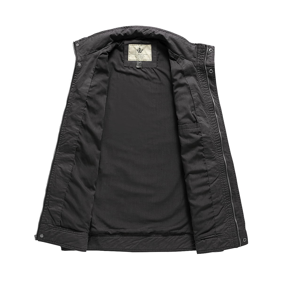 WenVen Men's Washed Cotton Military Jacket (Grey, Medium)