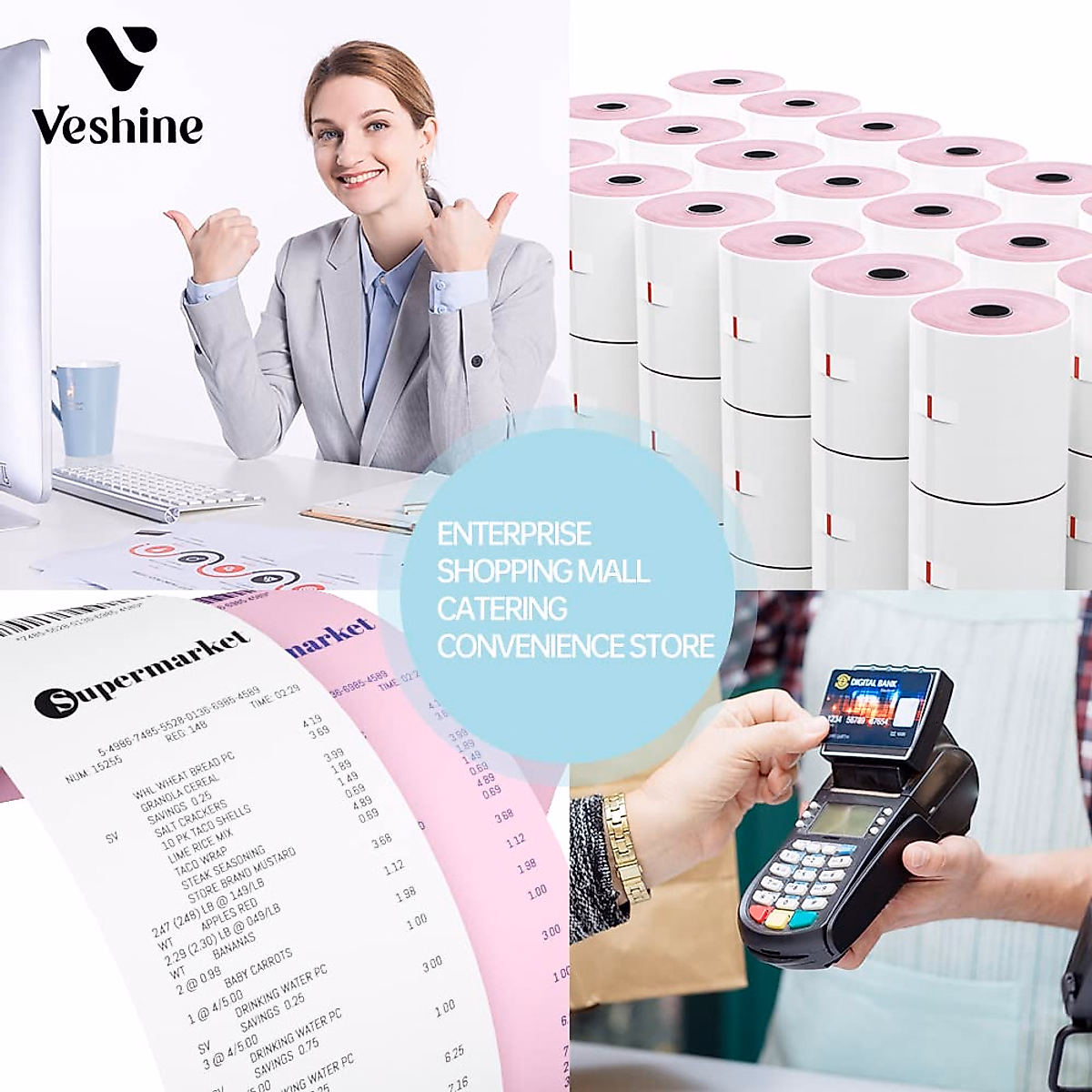 (10 Rolls) 2 Ply Carbonless Rolls 3" X 95 Feet White/Yellow Receipt Paper POS Cash Register Two Ply