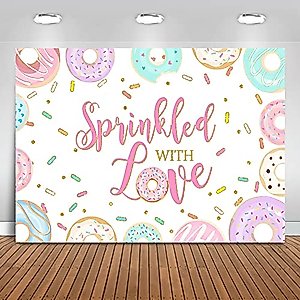 Mocsicka Sprinkled with Love Donut Backdrop Donut Baby Sprinkle Background Donut Girl Baby Shower Party Cake Table Decoration Banner Photo Booth Props (7x5ft)