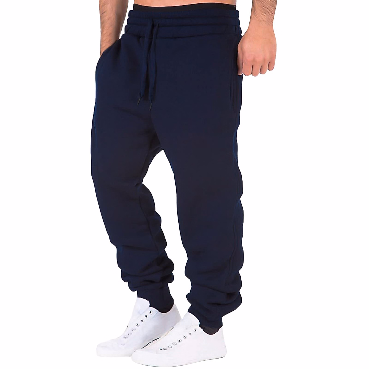 Men's Fleece Lined Cargo Sweatpants Open Bottom Straight Leg Casual Loose Fit Baggy Athletic Jogger Pants with Pockets(Navy#04,XL)