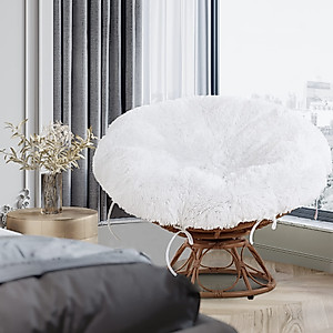 ROYALAY Faux Fur Cover for Papasan Cushion with Fluffy Plush,Shaggy Slipcover, Removable Chair Cushion Cover with 8 Ties-Cover Only-Fit 50-52 in (55 in, White)