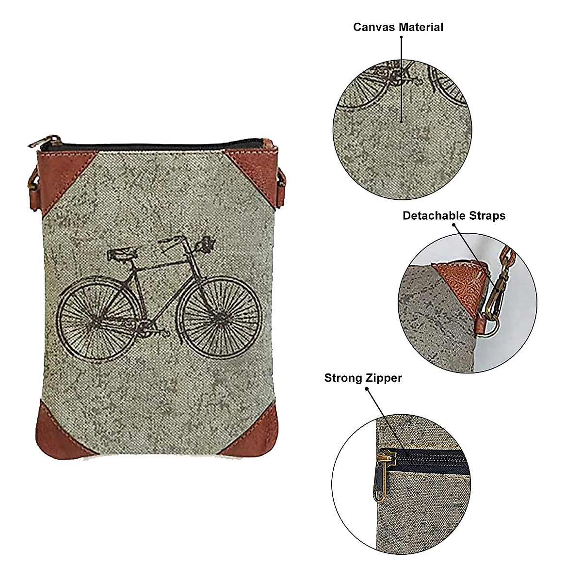 Mona B Canvas Handbag for Women | Zipper Bag | Crossbody Bag | Stylish Vintage Recycled Upcyled Bags Women (Brown-Cruiser)