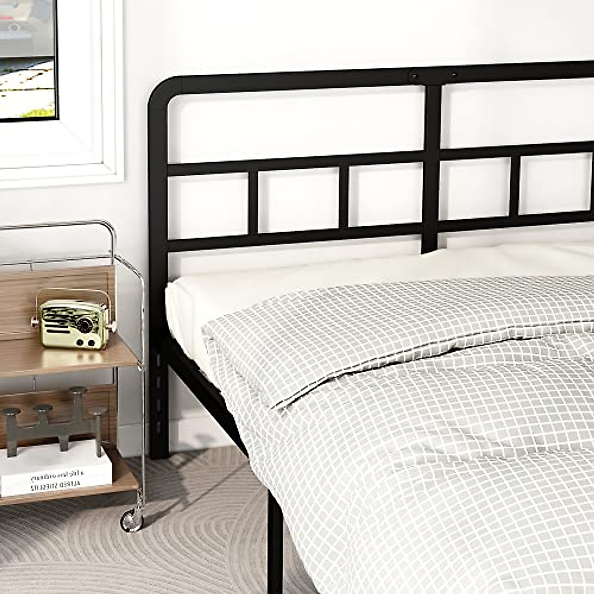 DiaOutro 14 Inch Full Size Bed Frame with Headboard No Box Spring Needed, Heavy Duty Metal Queen Size Platform with Steel Slat, Mattress Foundation, Easy Assembly, Noise Free, Black