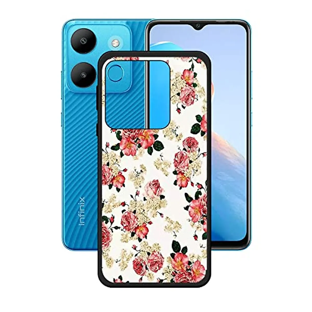 TPU Cover for Infinix Smart 7 + HD Tempered Glass, Silicone Shell Bumper Protective Back Case - 9 Hardness Anti-Scratch Screen Protector for Infinix Smart 7 (6,6") - KE9