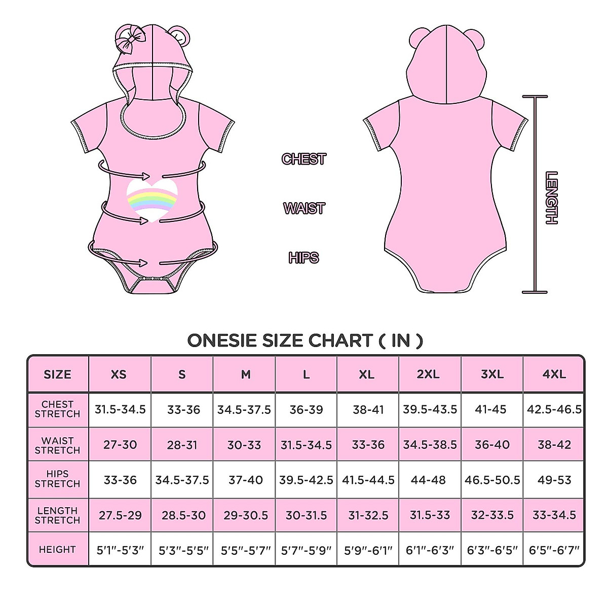 Littleforbig Cotton Onesie Pajamas Bodysuit – Teddy Bear Onesie Pink 4XL