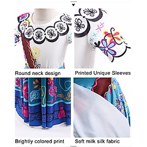 LZH Encanto Mirabel Costume Dress For Girls Cosplay Isabela Madrigal Princess Halloween Dress Up With Glasses Earrings