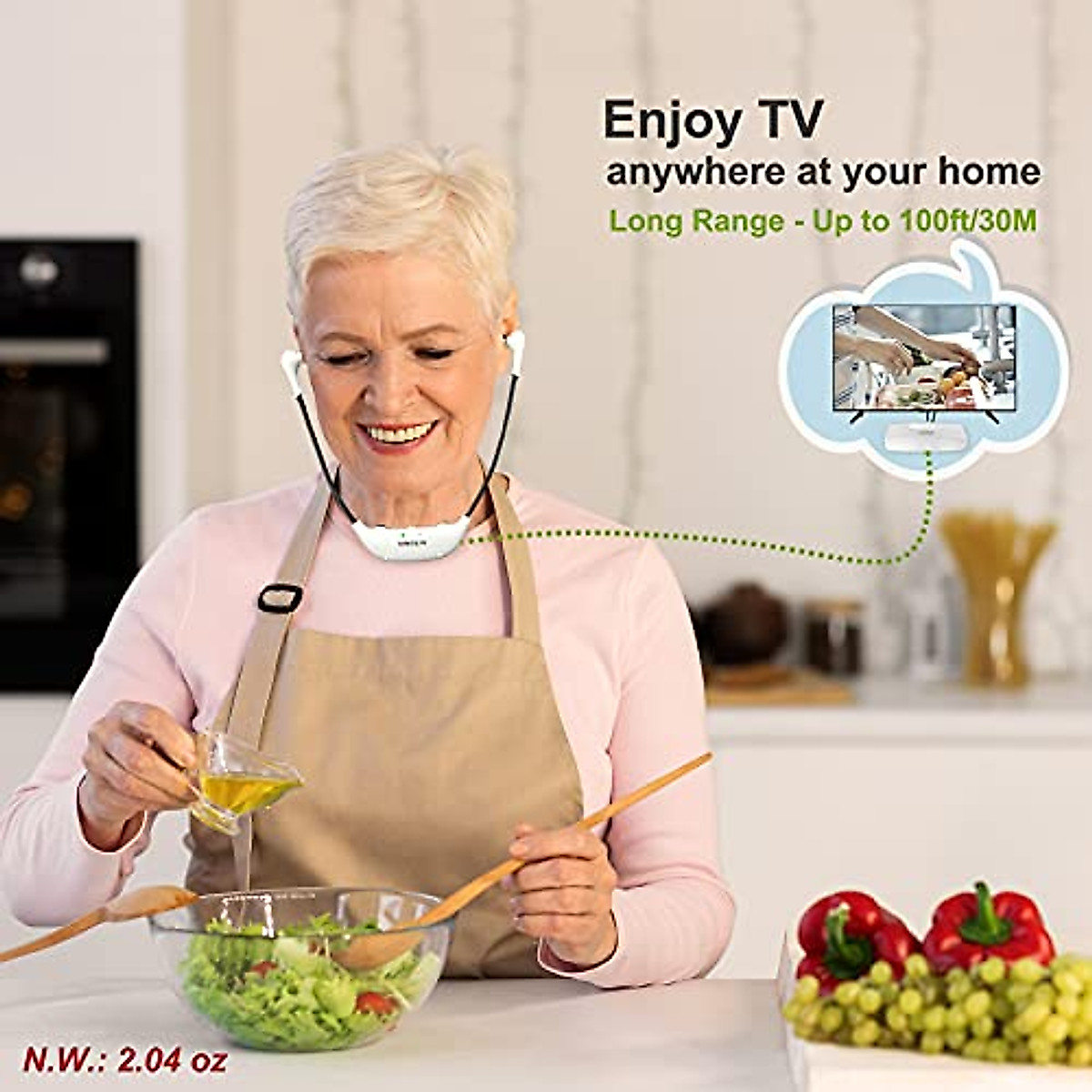 SIMOLIO 100 ft Long-Distance Wireless TV Headphones for Digital and Analog TV, TV Listening Device for Hearing Impaired and Seniors w/Voice Highlighting,Tone Control and Balance Adjustment SM-823D Pro