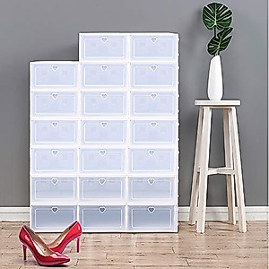 GDAE10 20pcs White Clear Shoe Boxes Stackable, Plastic Boxes with Flip Cover Lids Heart Hole Foldable Storage Men Women Large Organizer Rack Bench Home Bedroom Cabinet Closet Office