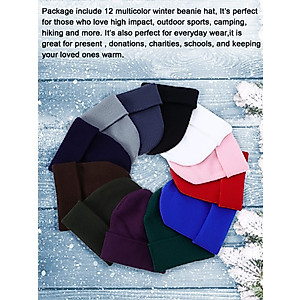 Zhanmai 12 Pieces Knit Hat Beanie Hats Warm Cozy Knitted Cuffed Skull Cap for Adults Kids (Multicolor)