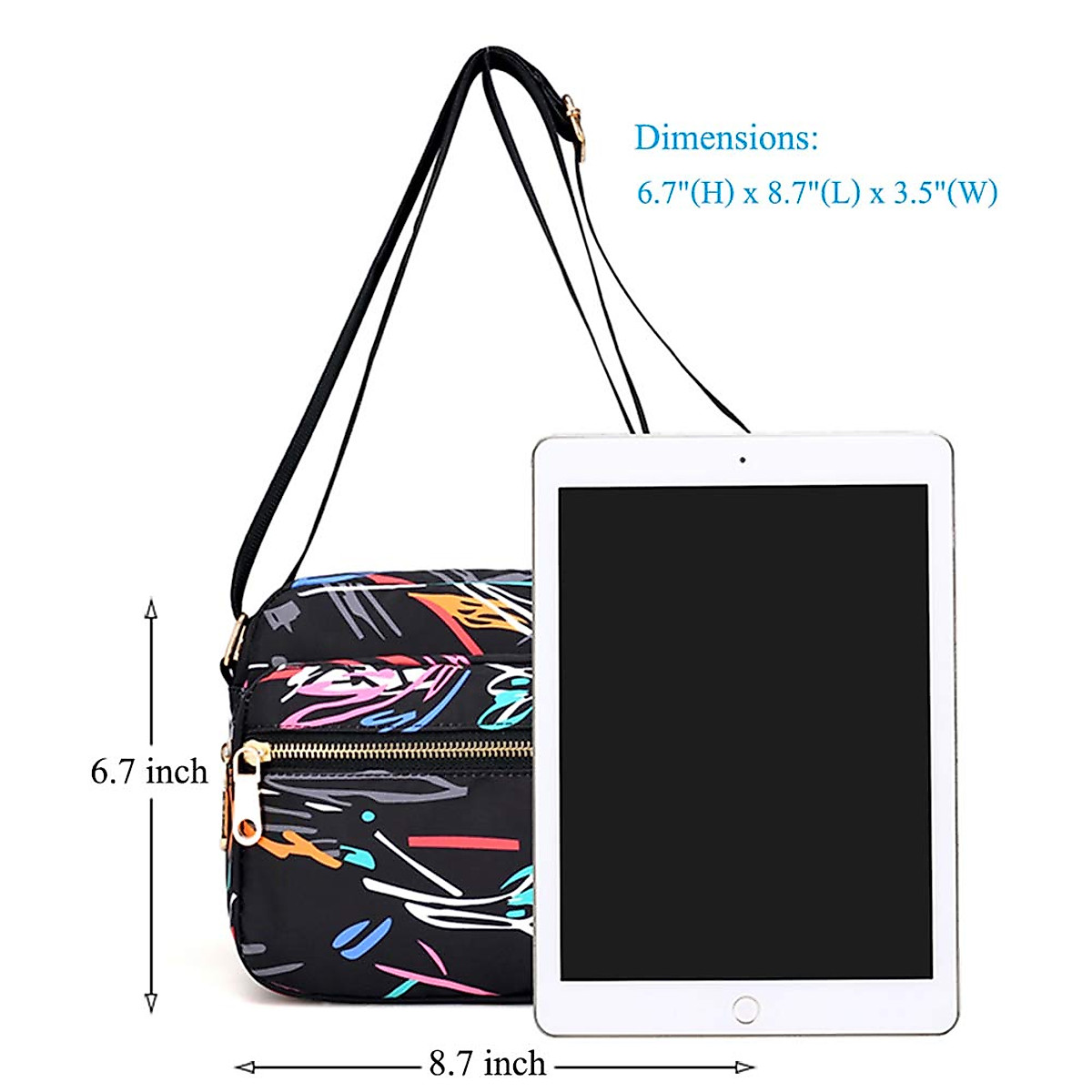 Collsants Small Nylon Purse Mini Crossbody Bag Travel Shoulder Bag Multi Zipper Pockets (flower-HCT)