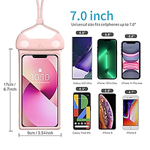 2 Pack Lovely Waterproof Phone Pouch with Lanyard Cell Phone IP8X Diving Outdoor Beach Underwater Up to 7.0" Universal Phone Case Dry Bag 3D Seamless HD TPU Dustproof Touch for iPhone Meow Pink Blue