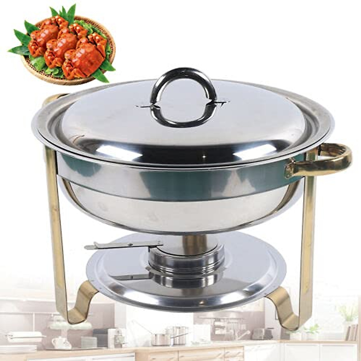 Chafing Dish Buffet Set, Stainless Steel Chaffing Server Set, 4L Large Capacity Chaffing Warming Tray, Round Buffet Warmer Set for Brunches, Catering, Parties, Wedding