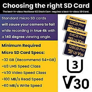 Nextbase 128GB U3 Micro SD Memory Card - with Adapter - Compatible with Nextbase in-Car Dash Cams Series 1 and 2