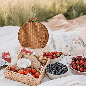 QRZLP Wicker Storage Basket, Round Vine Weaving Storage Handbag with Hand Small Suitcase Retro Weaving Vine Weaving Carrying Case Gift Box. (S)