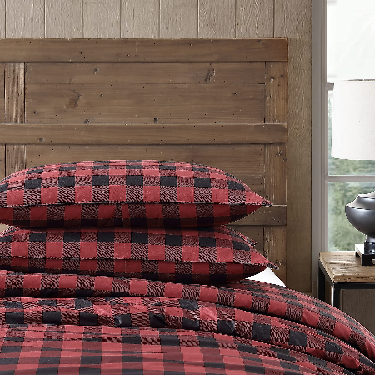 Eddie Bauer - Queen Comforter Set, Cotton Reversible Bedding, Buffalo Plaid Home Decor for All Seasons (Red/Black, Queen)