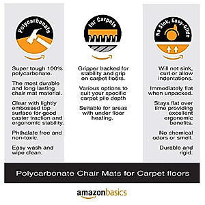 Amazon Basics Polycarbonate Office Chair ‎Rectangular Mat for Low to Medium Pile Carpet, 35 x 47-Inch, Clear