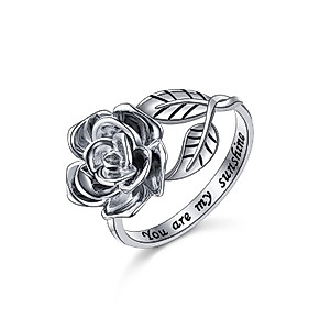 Rose Flower Ring for Women S925 Sterling Silver Adjustable Wrap Open Promise Anniversary Ring Jewelry You Are My Sunshine Gift