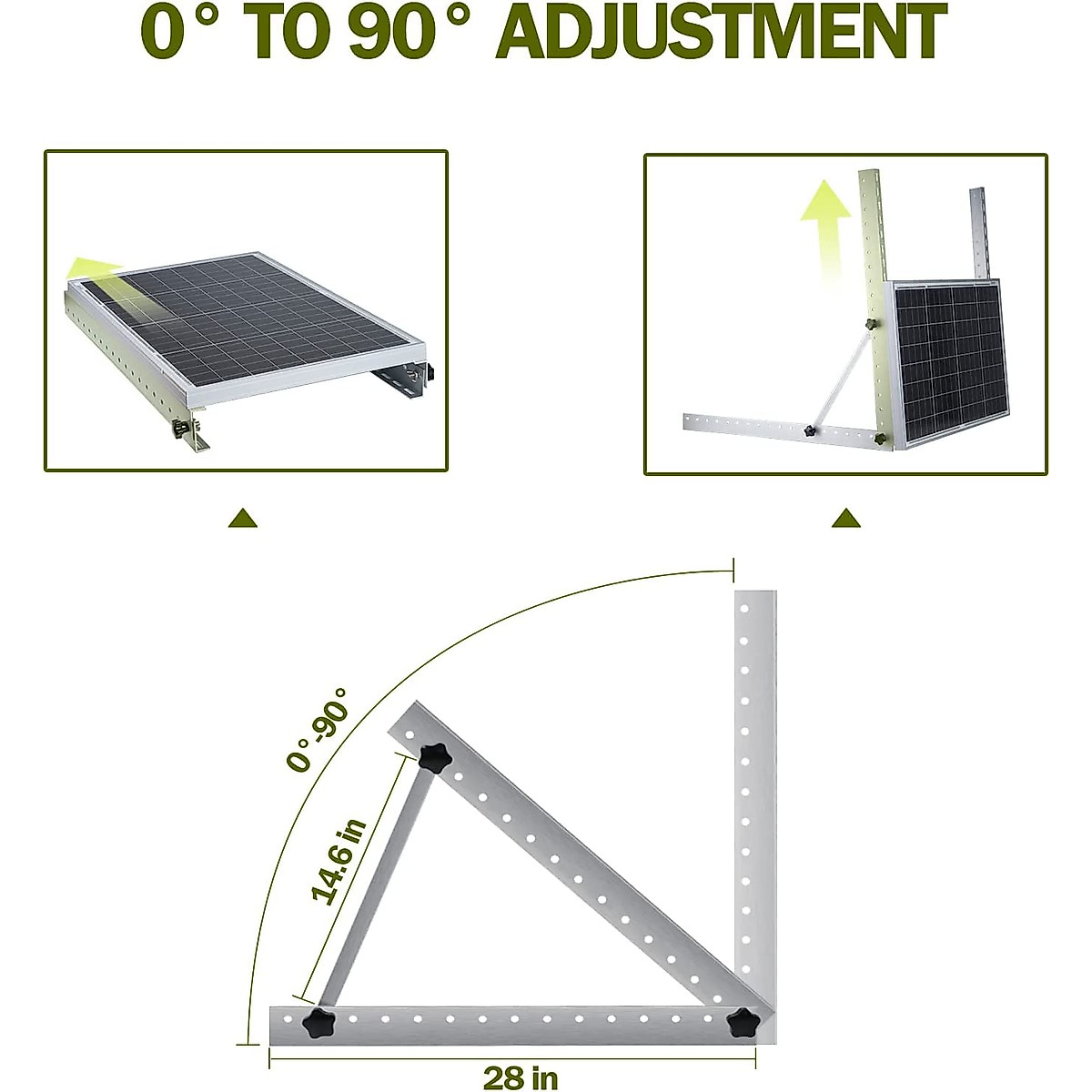 HQST Adjustable Solar Panel Tilt Mount Brackets, 28 inch Solar Panel Racks with Foldable Tilt Legs - Support up to 150 Watt Solar Panels for Boats, RV, Roof Off Grid System