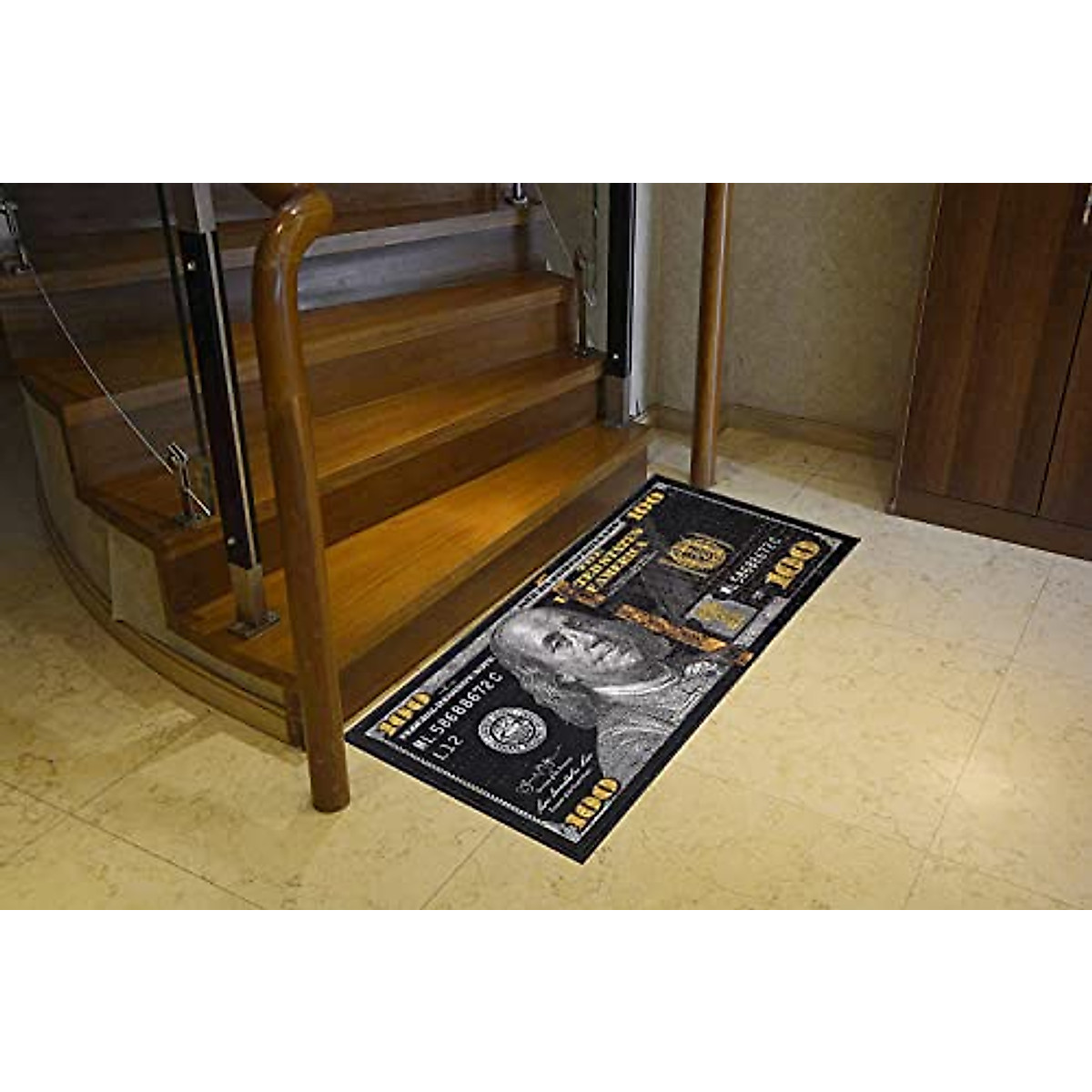 HUAHOO Black Money Rugs 100 Dollar Bill Area Rug Door Mat Runner for Living Room Bedroom Indoor Outdoor Rug (18" x 43")