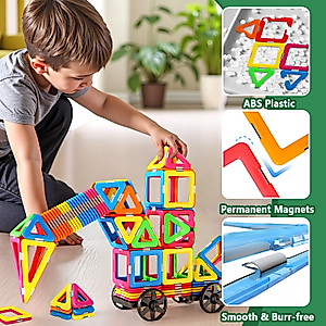 Coodoo Magnetic Tiles with 2 Cars Magnetic Toys for 3 4 5 6 7 8+ Year Old Boys Girls, Magnetic Blocks Building Set for Toddlers STEM Creativity Educational Toys for Kids Age 3-6
