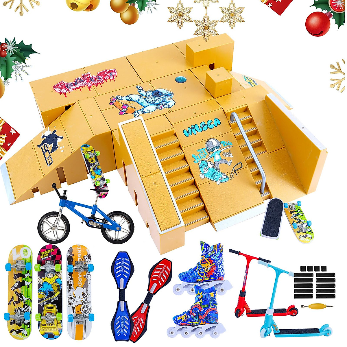 Finger Skateboard Skateparks ramp 8- in-1 kit Sets,Fingerboard Obstacles，Deck Ramps Mini Finger Skateboard Park kit, Finger Skateboards for Kids Birthday Toys etc