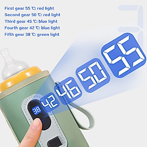 Baby Bottle Warmer Portable Travel Baby Bottle Warmer for Car, 5-Speeds Temperature Adjustment Drink Warm Milk Bottle Insulation Cover with USB Cable