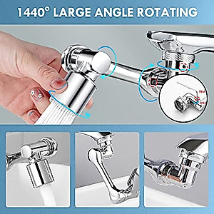 Owfeel 1440° Faucet Extender, Large-Angle Rotating Robotic Arm Water Nozzle Faucet Adaptor, Universal Splash Filter Faucet Attachment with 2 Water Outlet Modes, perfect for Bathroom Sink, Kitchen Sink