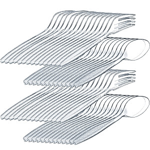 Clear Plastic Cutlery Set - (Bulk Pack 360 Pcs) Disposable Plastic Utensils Heavy Duty, 180 Plastic Forks and 180 Spoons, Silverware Sets for Party Supplies, Dinners, Take-Out, Catering, Food Services