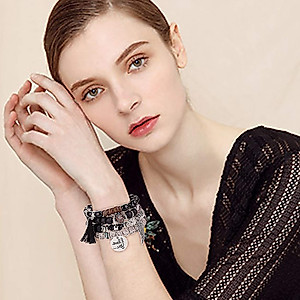 YADOCA 8 Pcs Bohemian Wood Beaded Bracelets Set for Women Boho Multilayer Tassel Strand Elephant Charm Bracelets Stretch