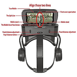 VR Headset for iPhone, VR EMPIRE VR Headset, Cell Phone Virtual Reality (vr) headsets, iPhone VR Headset, VR Headsets for Phone with Wireless Earphones, Anti-Blue Lights, Phone VR Headset(Black)