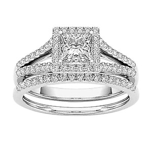 Women's Square Simulated Diamond Ring Engagement Ring Zircon Wedding Band CZ Statement Rings (Silver, 9)